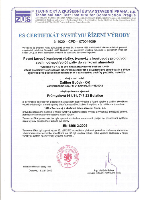 Certifikace :: kominybocek